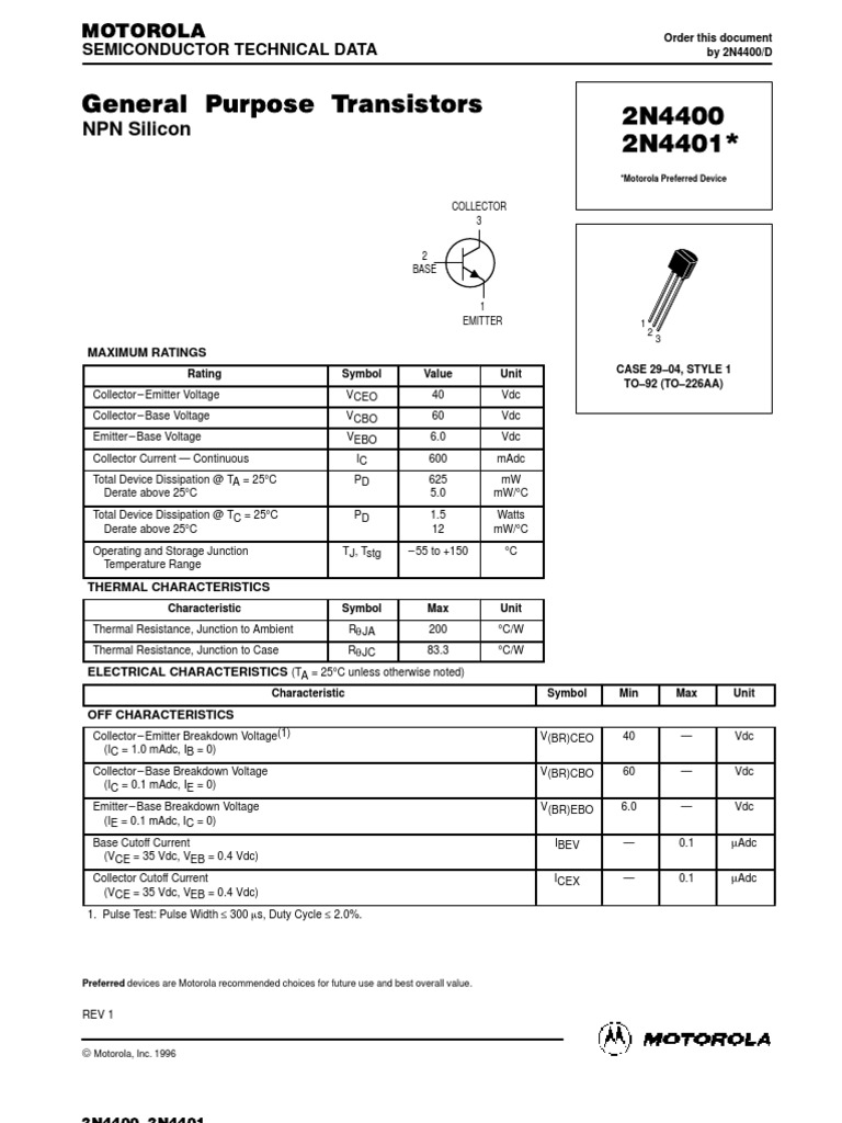 2N 4401 - BC337a Datasheet | Transistor | Bipolar Junction Transistor