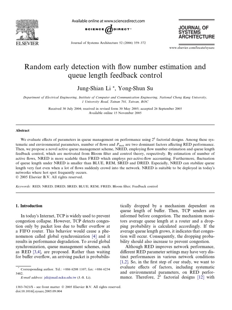 Random Early Detection With Ow Number Estimation and Queue Length Feedback Control | PDF ...