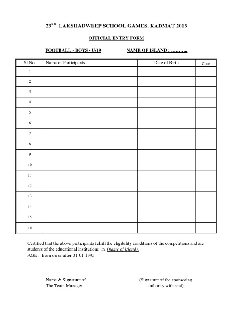 Specimen of Entry Form - Games. | PDF | Sports | Leisure