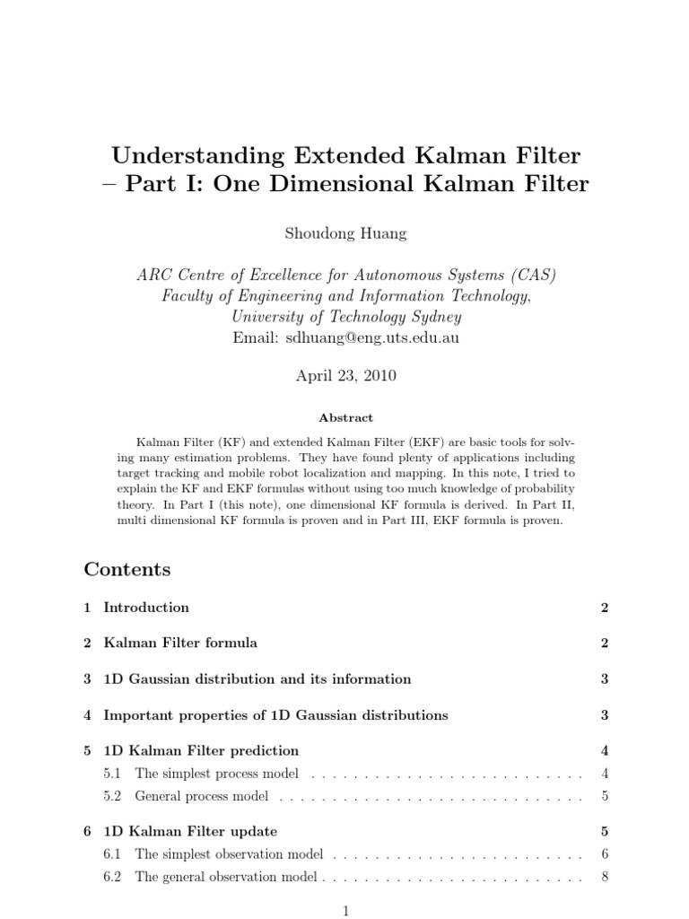 1D Kalman Filter - Shoudong | PDF | Kalman Filter | Normal Distribution