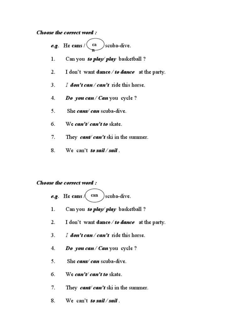 Correct The Sentences With Can | PDF | Language Arts & Discipline | Art