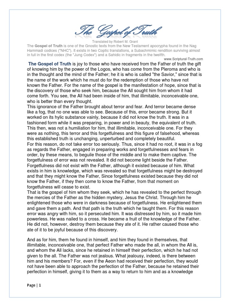 The Gospel of Truth | PDF | The Gospel | Gnosticism