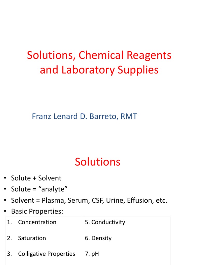 Solutions, Chemical Reagents and Laboratory Supplies | PDF ...