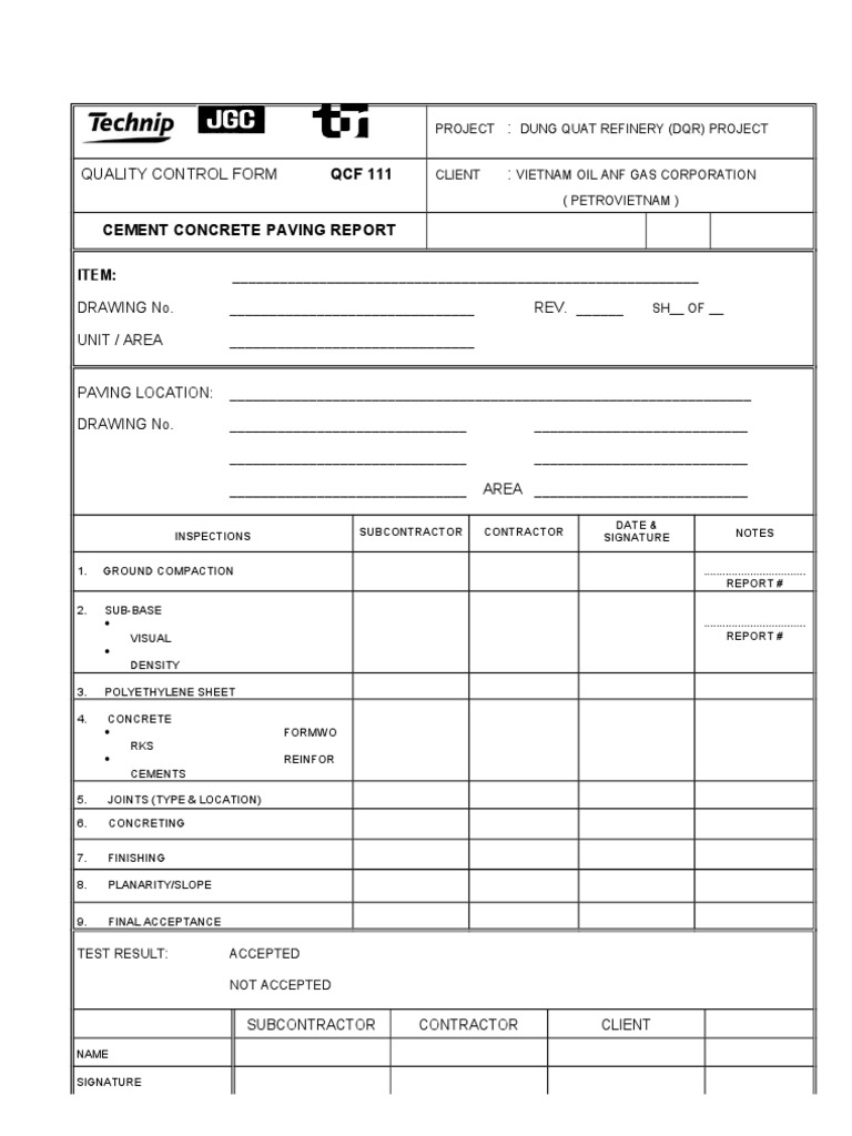 QCF111 Cement Concrete Paving Report | PDF