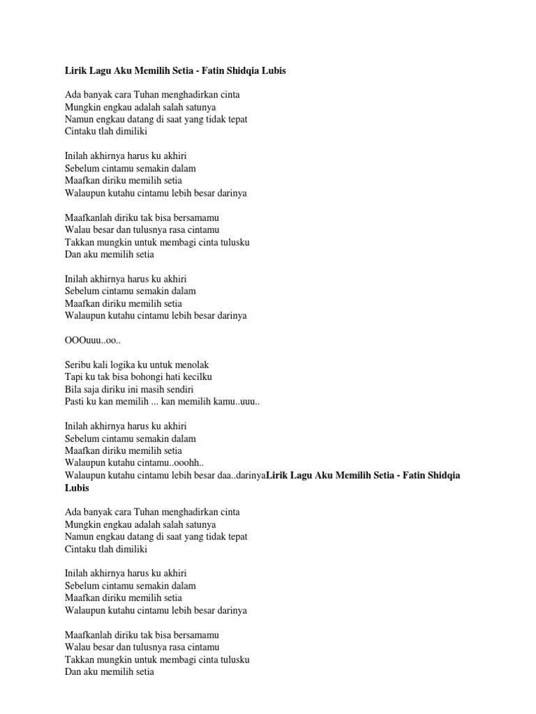 Lirik Lagu Aku Memilih Setia | PDF