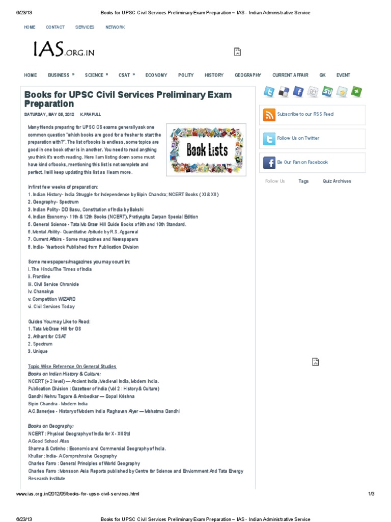 Books For UPSC Civil Services Preliminary Exam Preparation IAS - Indian ...