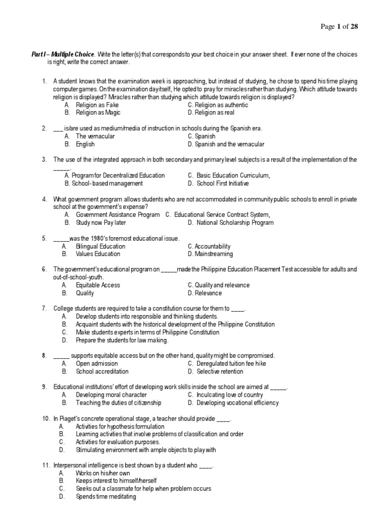 Reviewer Part 1 | PDF | Teachers | Id