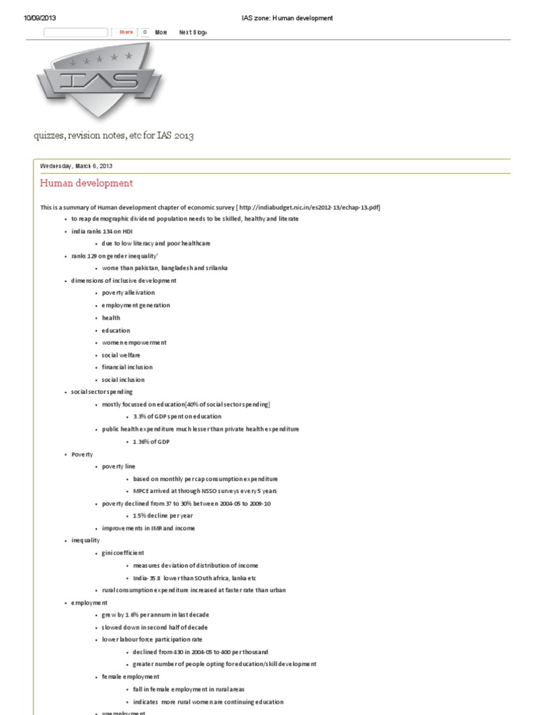 IAS Zone - Human Development | PDF | Poverty Reduction | Poverty