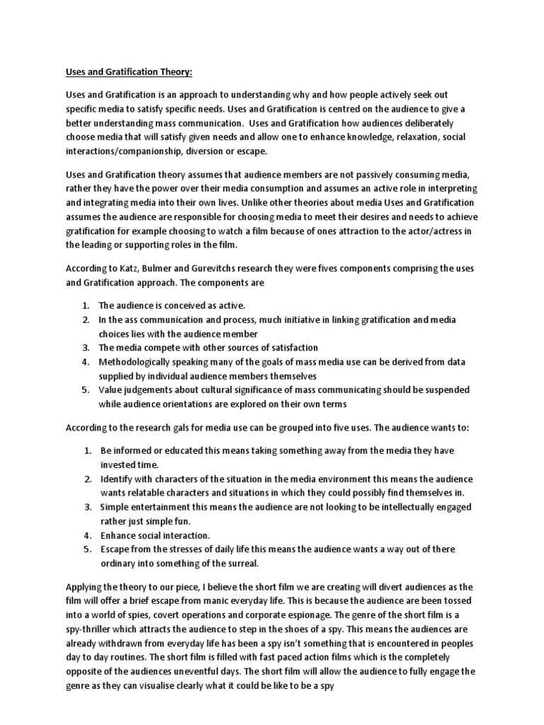 Uses and Gratification Theory | PDF | Mass Media | Espionage
