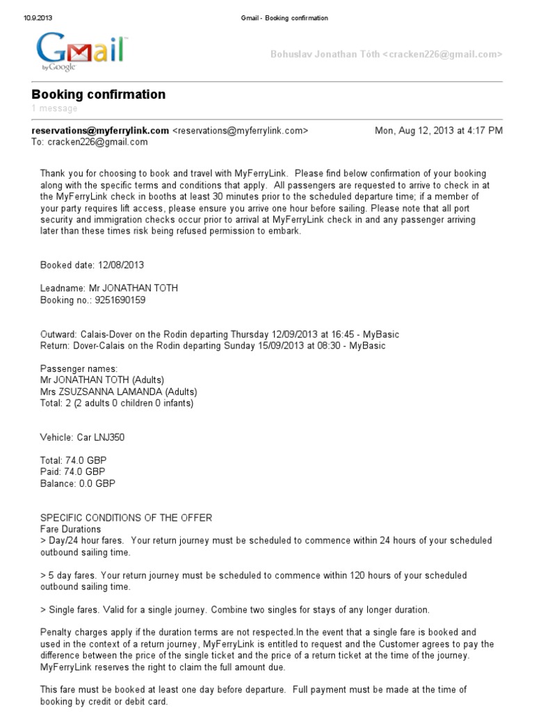 Gmail - Booking Confirmation | PDF | Ticket (Admission) | Fare