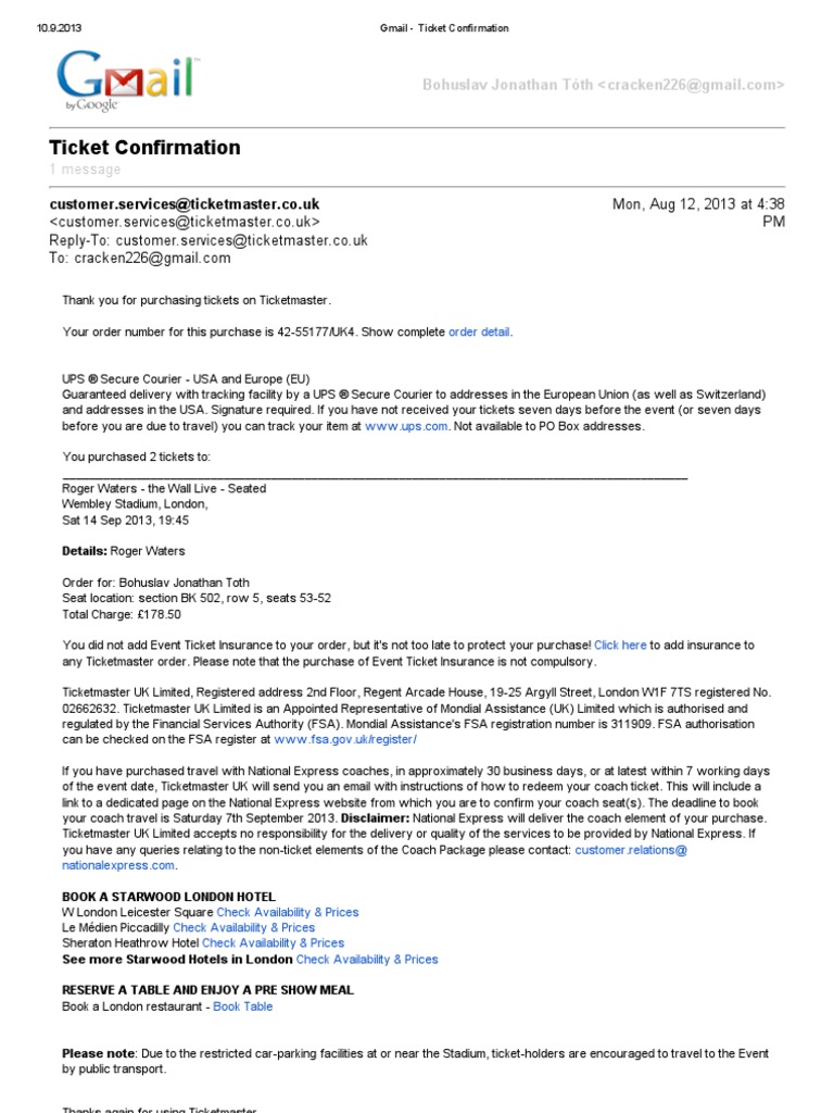 Gmail - Ticket Confirmation | PDF | Financial Services Authority ...