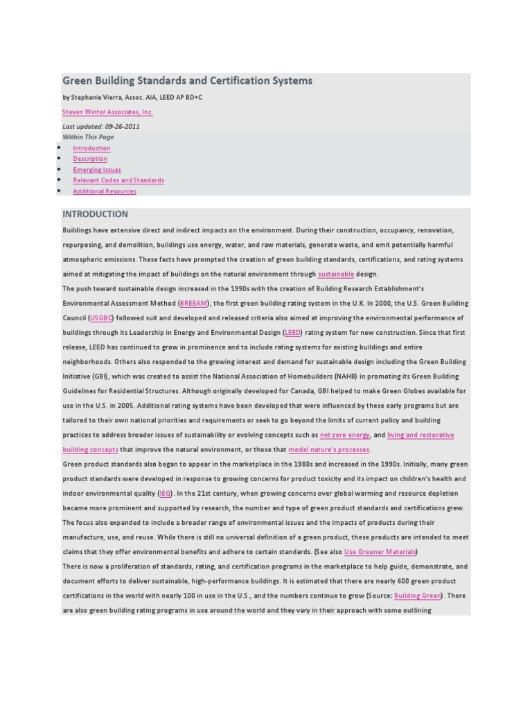 Overview of Green Building Standards | PDF | Green Building ...