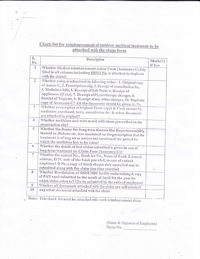 Medical Reimbursement Claim Checklist | PDF | Teaching Methods & Materials