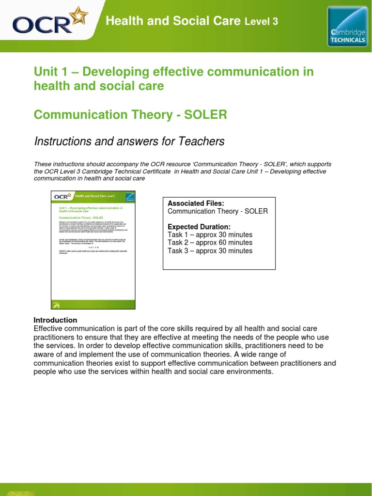 SOLER Communication in Health Care | PDF | Social Work | Body Language