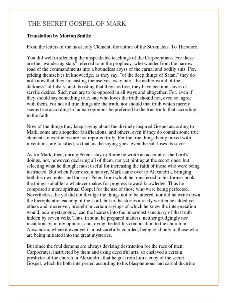 The Secret Gospel of Mark | PDF | Ancient Mediterranean Religions ...