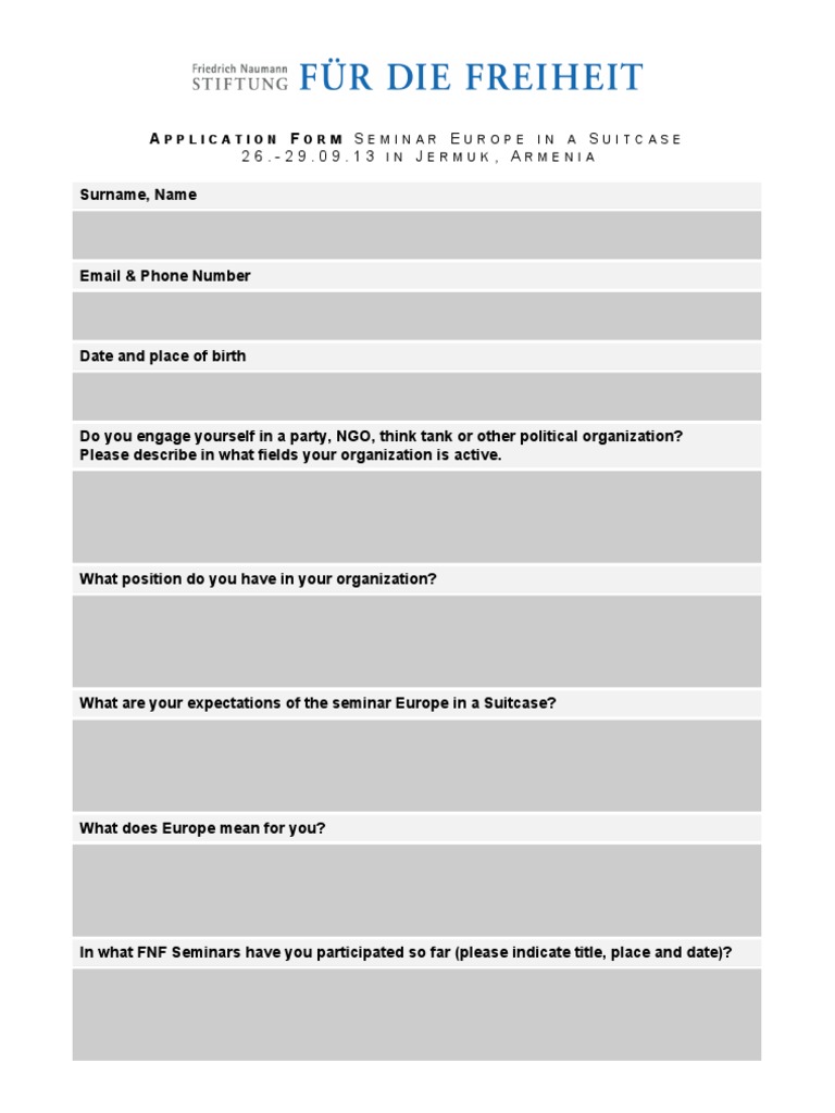 FNF Application Form - ENG | PDF