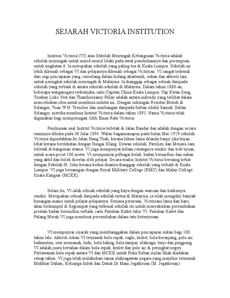 Sejarah Victoria Institution | PDF