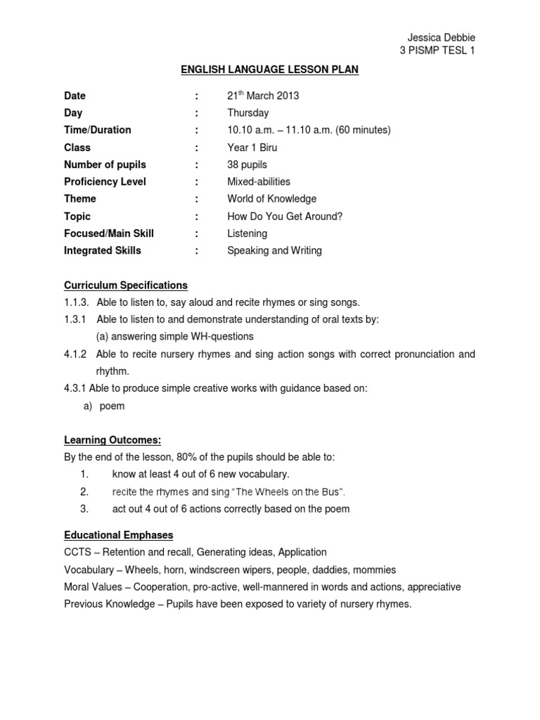 Lesson Plan (Poem) | PDF | Lesson Plan | Vocabulary