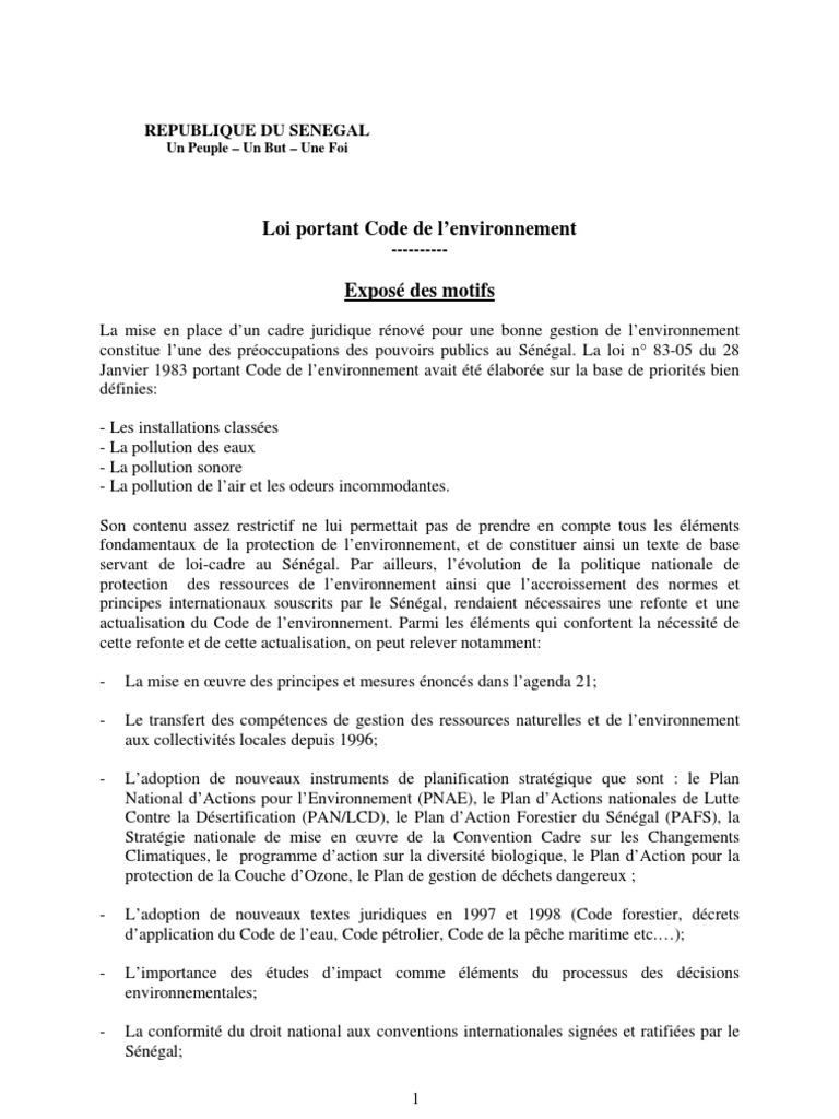 Code Environnemental du Sénégal | PDF | Déchets | Environnement naturel