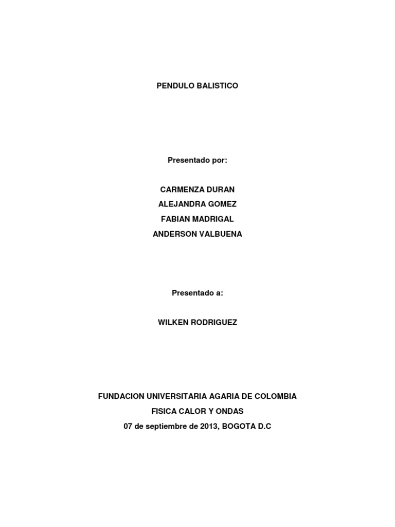 Pendulo Balistico | PDF | Energía potencial | Movimiento (física)