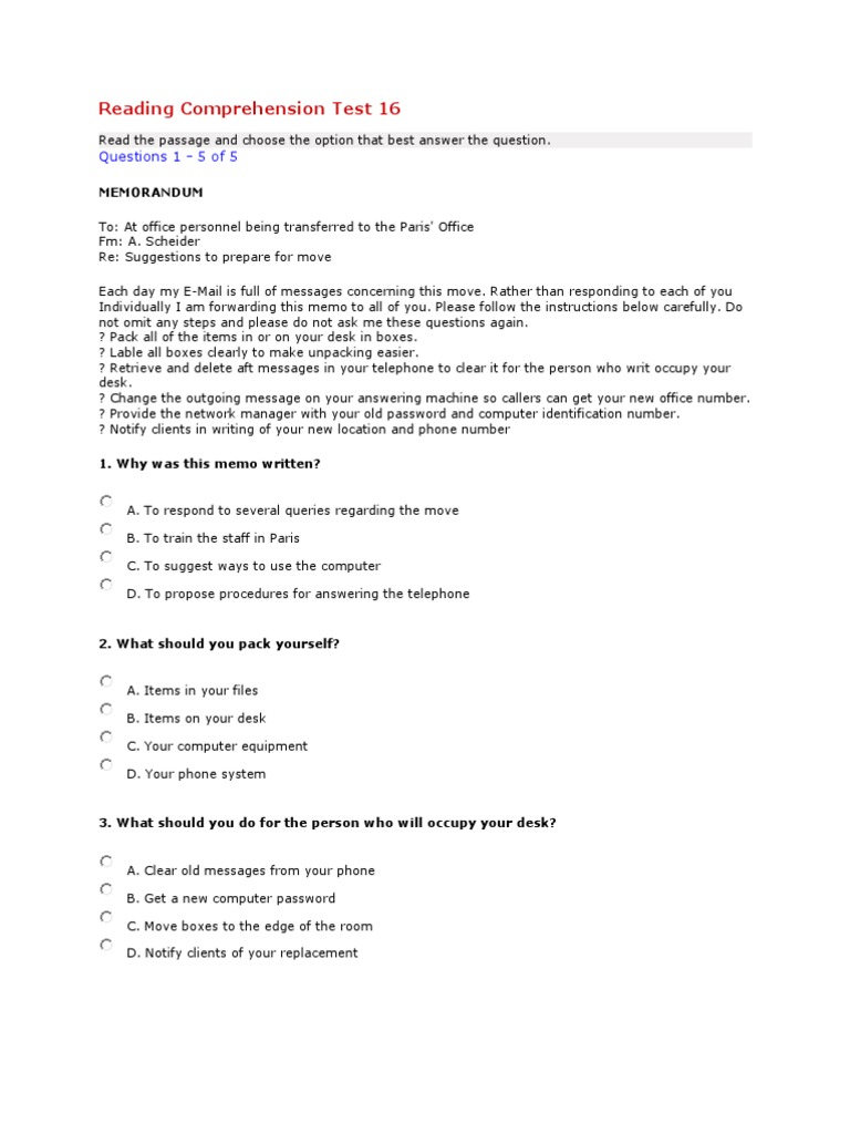 Reading Comprehension Test 16 | PDF | Password | Telecommunications