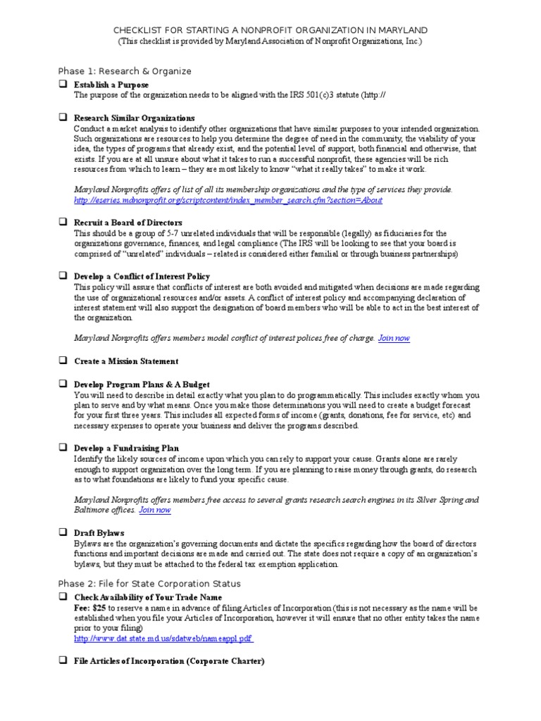 501 C 3 Document Form