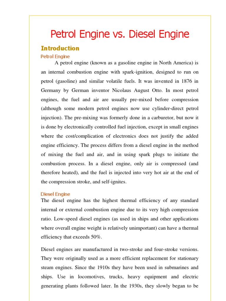 Petrol Engine vs. Diesel Engine | PDF | Diesel Engine | Internal ...