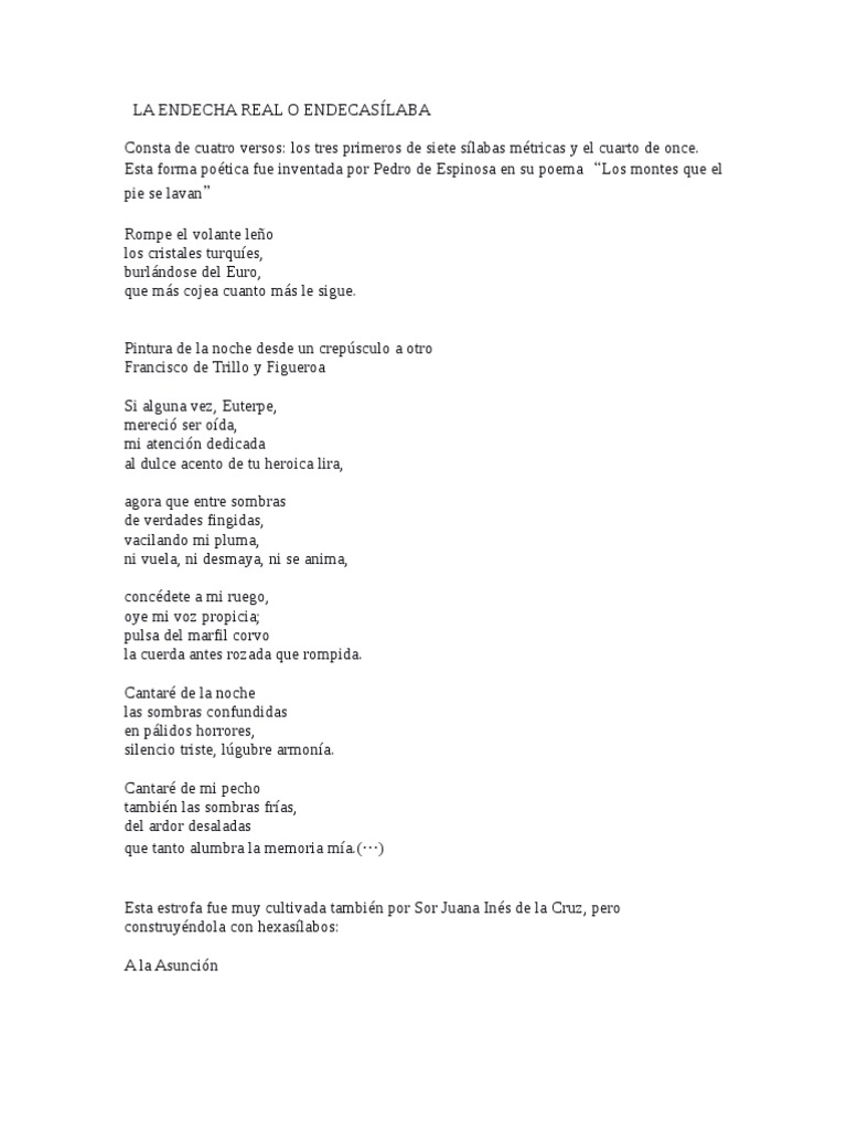 La Endecha Real o Endecasilaba PDF | PDF | Poesía