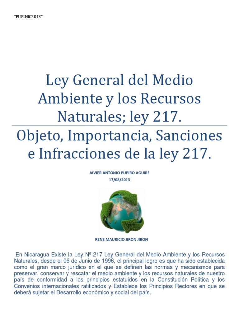 Ley General del Medio Ambiente y los Recursos Naturales de Nicaragua ...