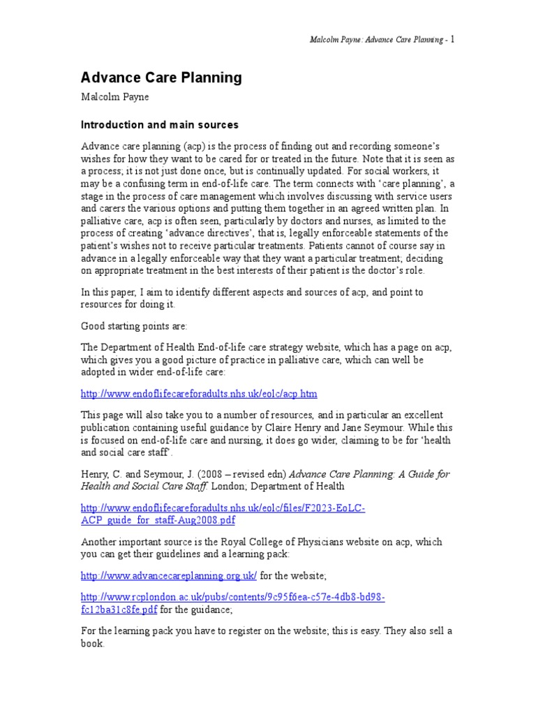 Advance Care Planning | PDF | End Of Life Care | Palliative Care