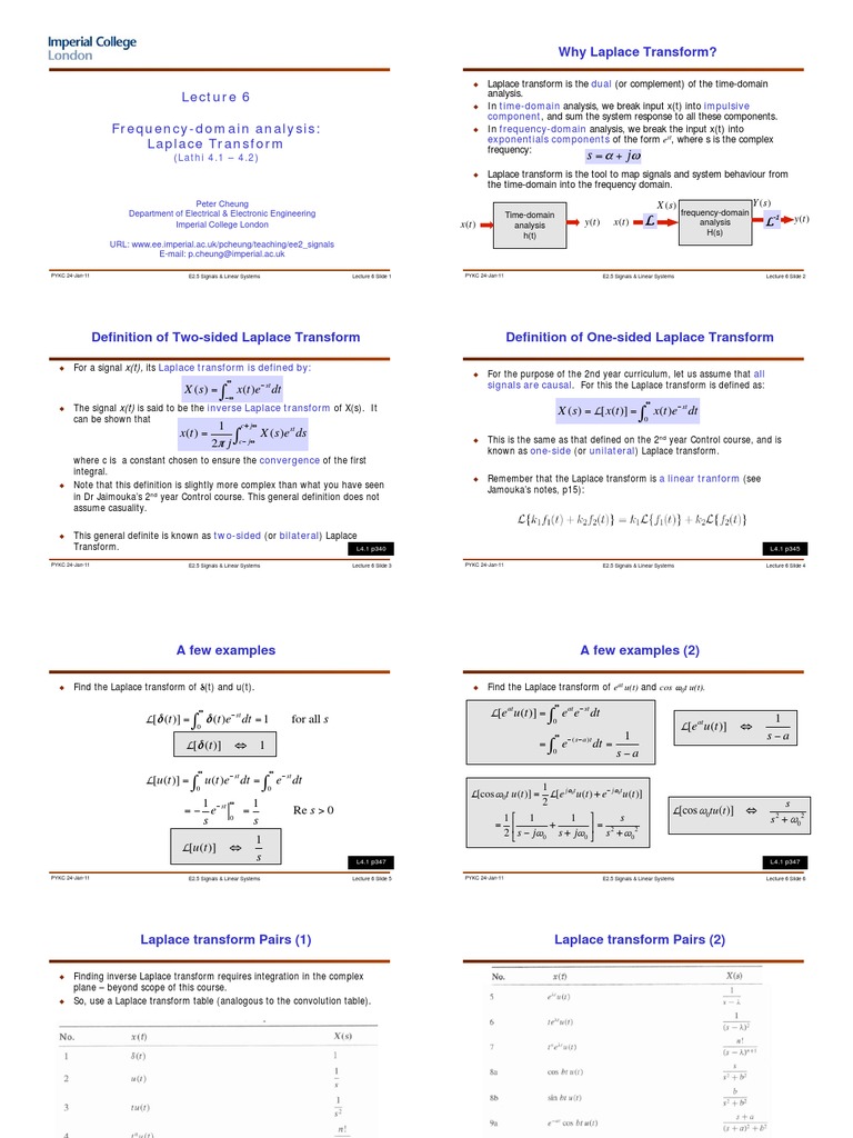Lecture 6 - Laplace Transform | PDF | Laplace Transform | Analysis Lecture 6 - Laplace Transform | PDF | Laplace Transform | Analysis