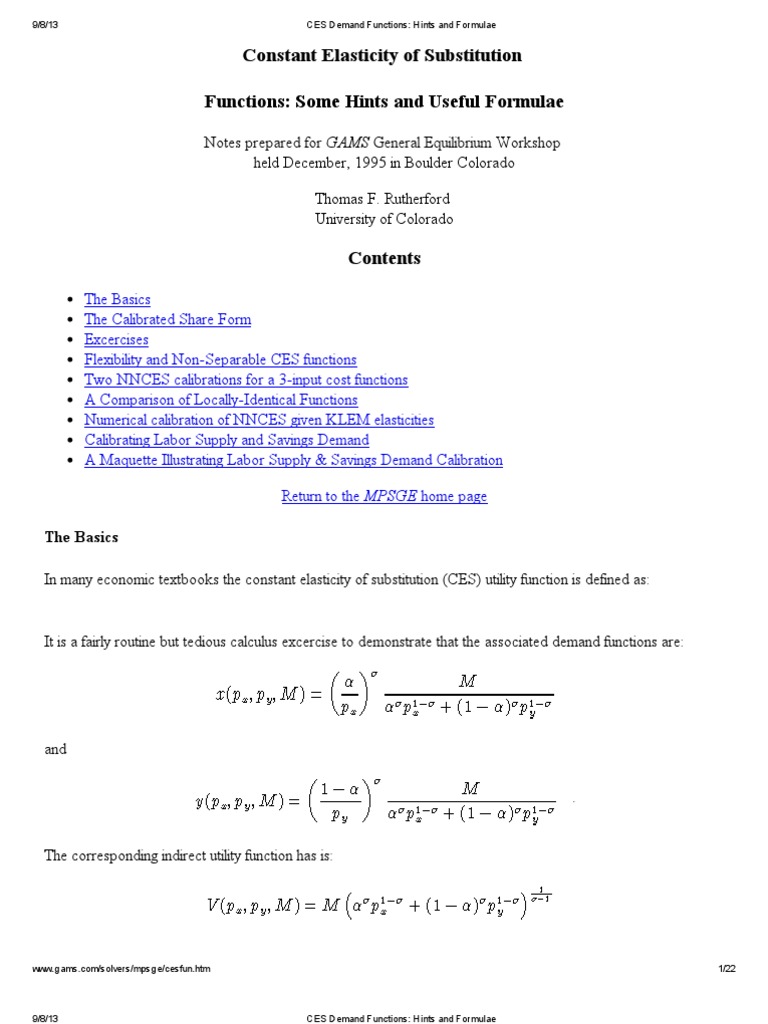 CES Demand Functions - Hints and Formulae | PDF | Demand | Demand Curve
