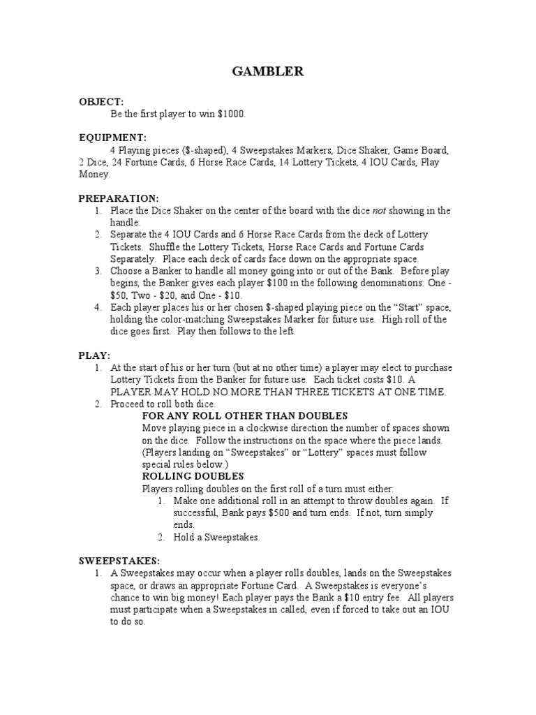 Gambler Instructions | PDF | Lottery | Gaming