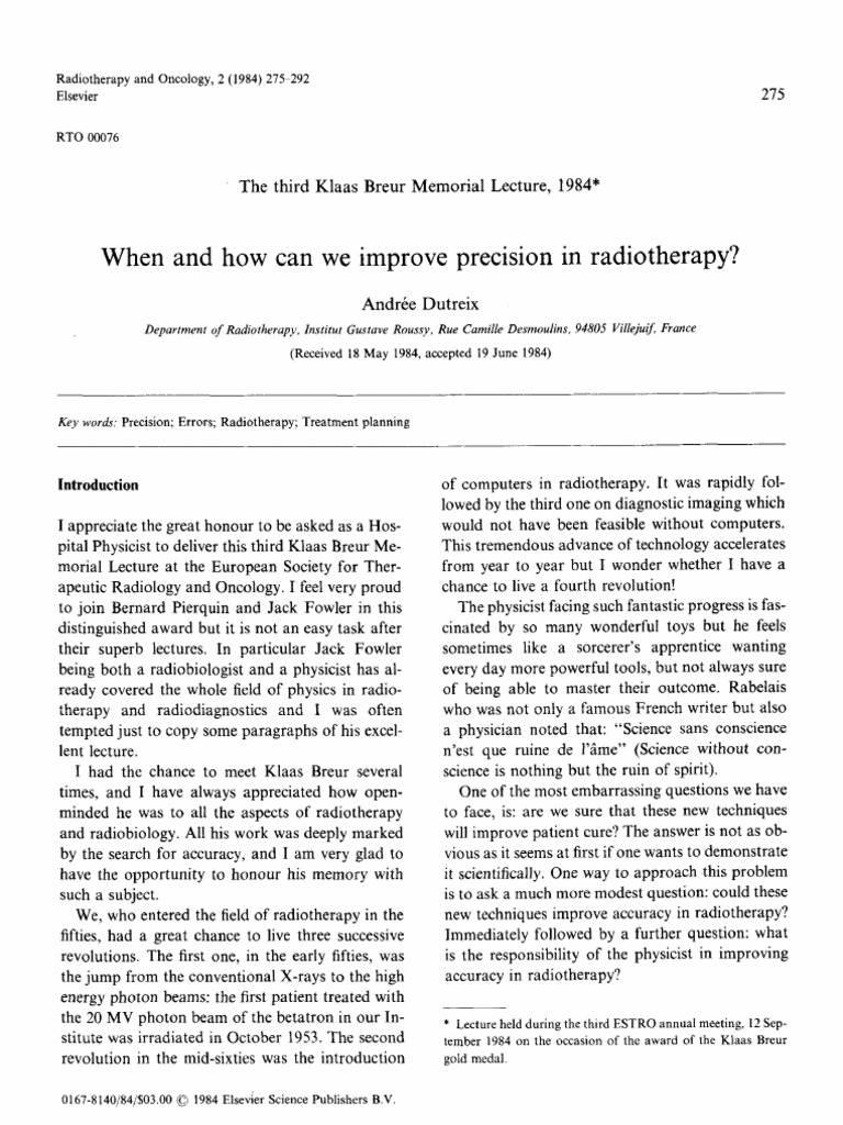 Radiotherapy & Oncology | PDF | Radiation Therapy | Observational Error