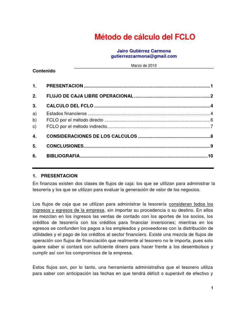 Metodo de Calculo Del Fclo | PDF | Flujo de efectivo | Presupuesto