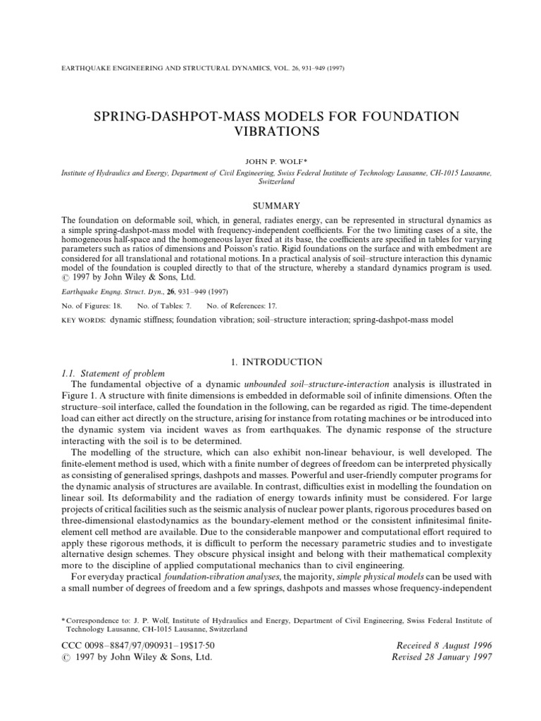 1997 Spring-Dashpot-mass Models For Foundation Vibrations | PDF ...