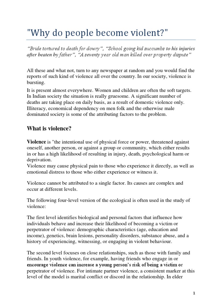 Causes of Violence in Society | PDF | Violence | Domestic Violence