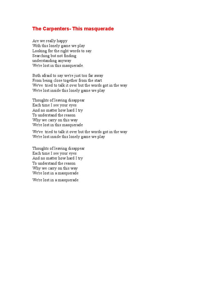 The Carpenters-This Masquerade | PDF | Entertainment (General)