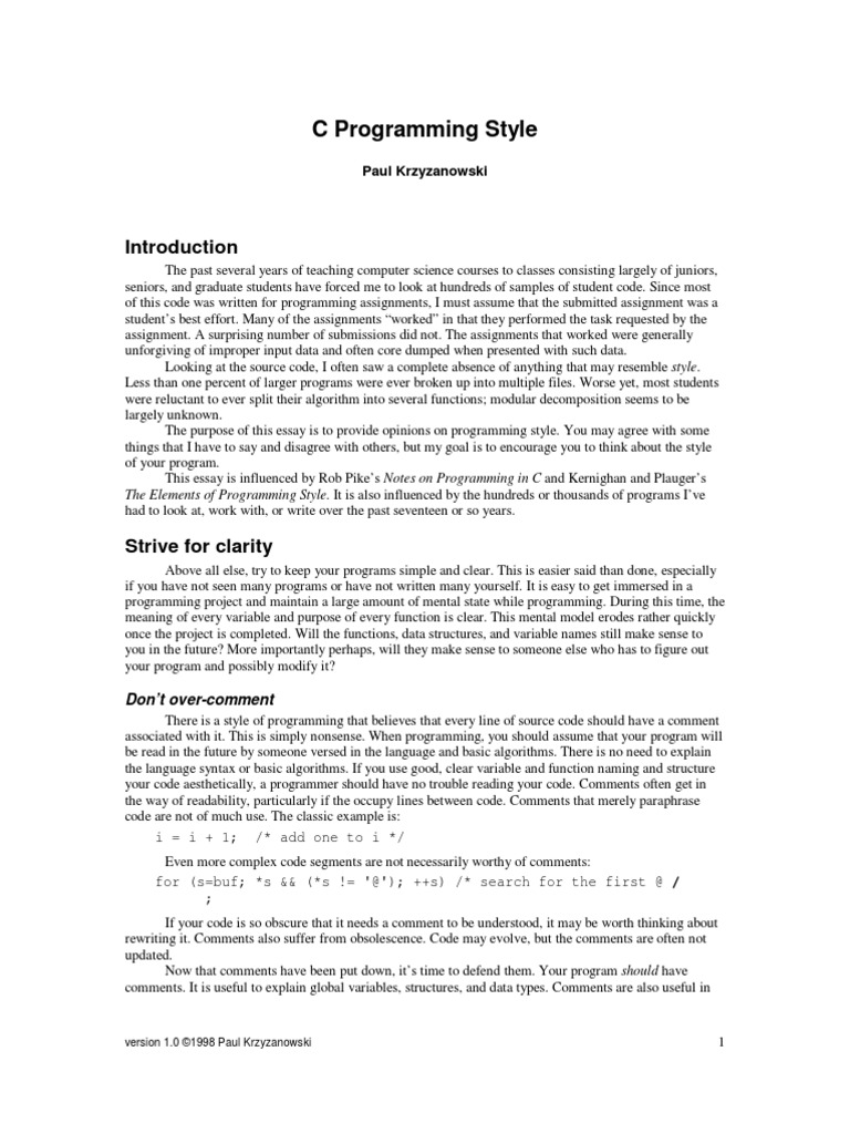 C Programming Style: Paul Krzyzanowski | PDF | C (Programming Language) | Computer Programming
