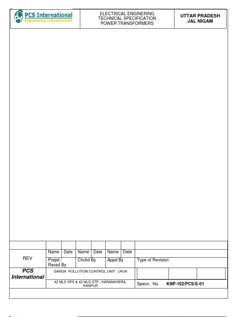 Power Transformer Specifications for UP Jal Nigam | PDF | Transformer ...