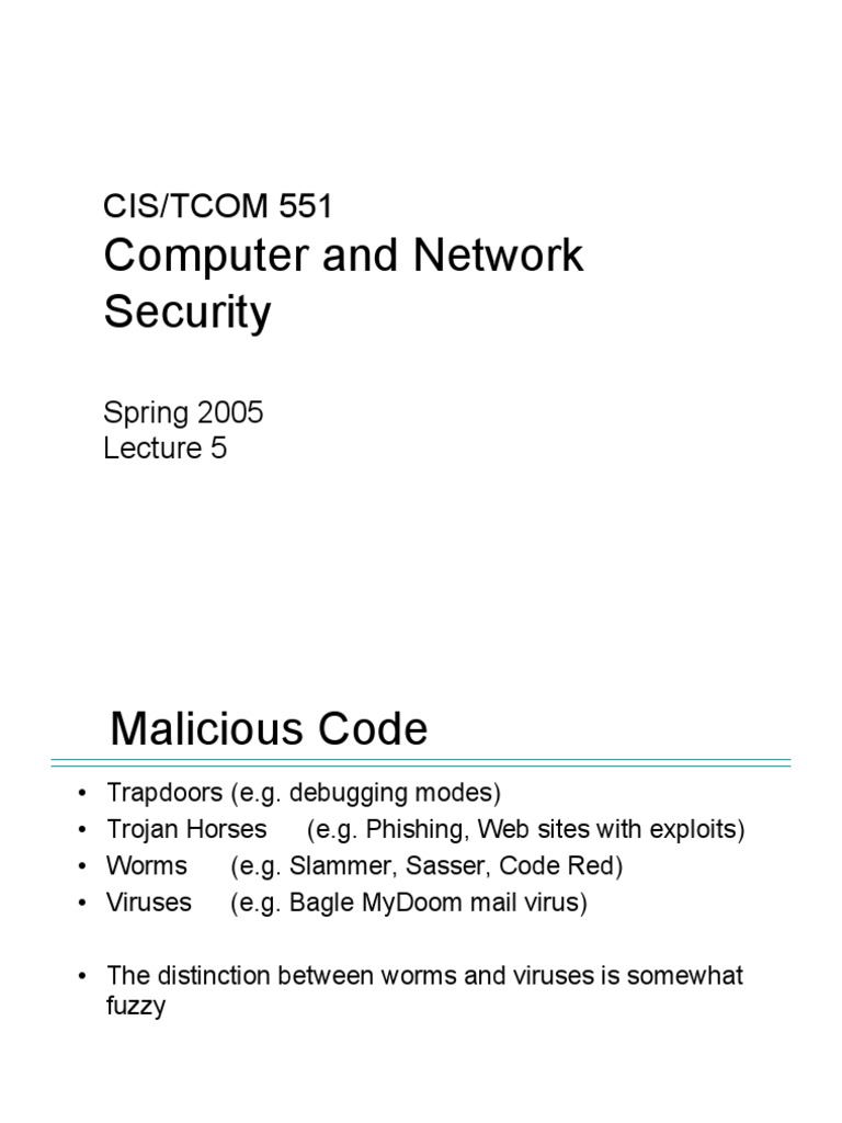 Computer and Network Security Cis551-05 | PDF | Computer Virus | Visual ...
