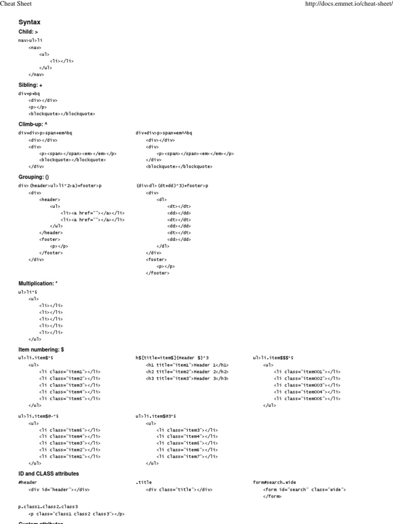 Sublime Text 2 Cheat Sheet | Xhtml | Html