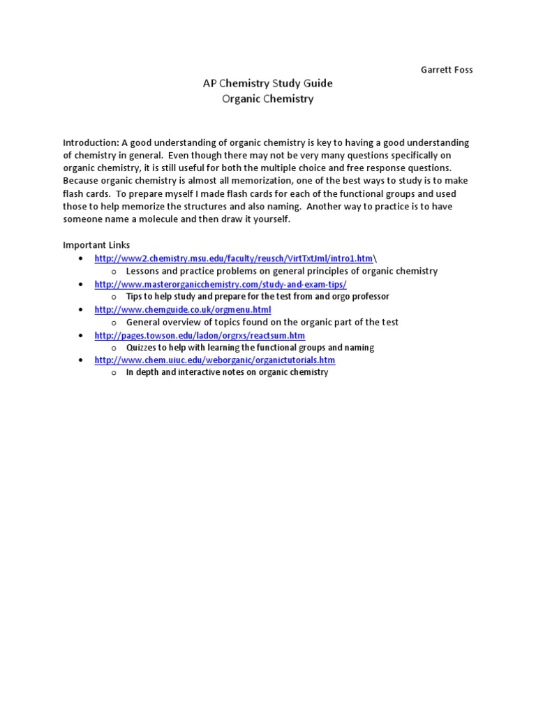 AP Chemistry Organic Chem Study Guide | PDF | Alkane | Alcohol