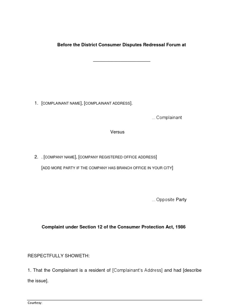 Consumer Court Complaint Draft | PDF | Affidavit | Complaint