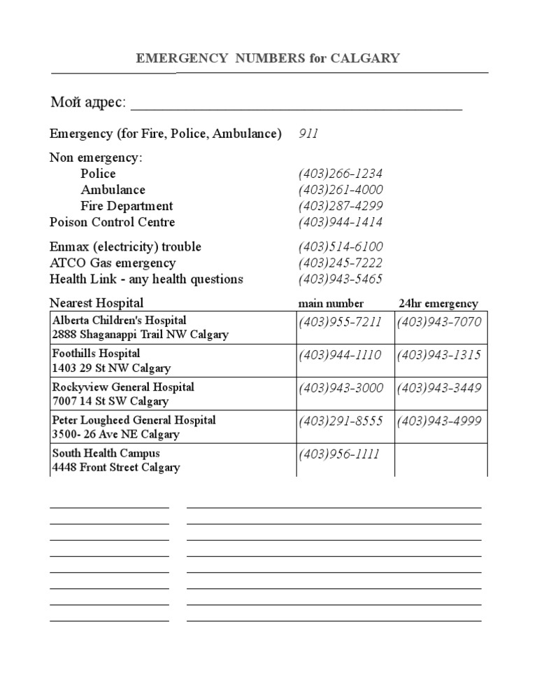 Calgary Emergency Contact Numbers | PDF | Alberta | Hospital And Clinic