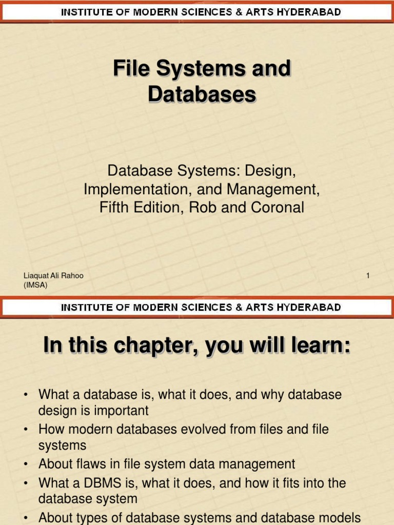 File Systems and Databases: Database Systems: Design, Implementation, and Management, Fifth ...