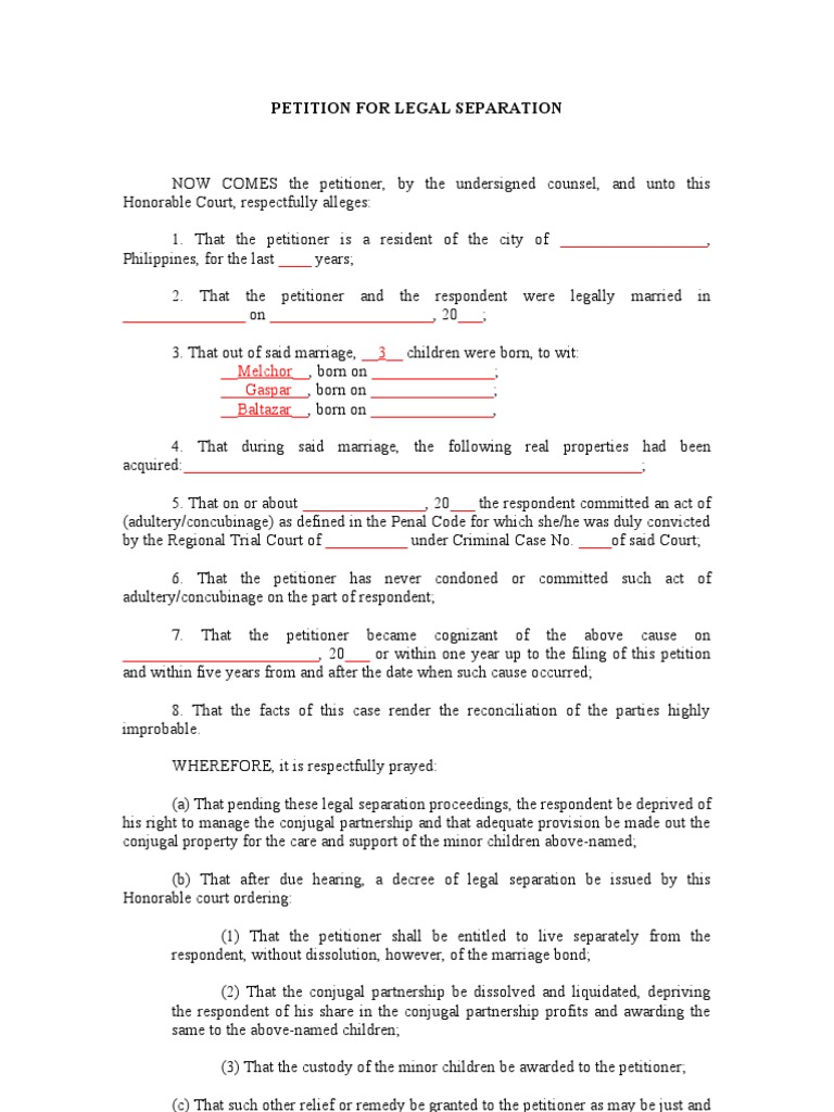 Petition For Legal Separation | PDF
