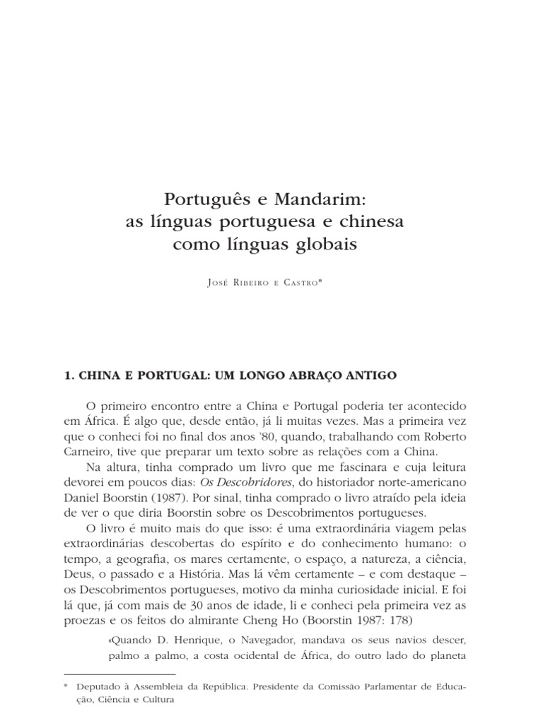 Relações entre Português e Mandarim | PDF | Portugal | Português (idioma)