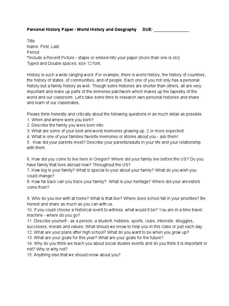 Personal History Paper | PDF
