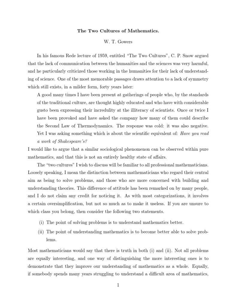 The Two Cultures of Mathematics | PDF | Philosophy | Computers